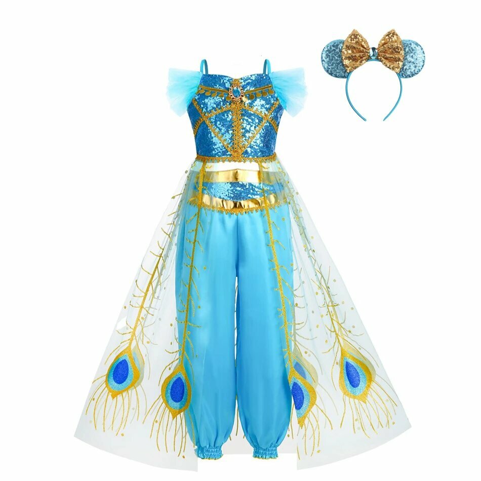 Костюм Жасмин для девочек, платье Аладдина, вечеринка по случаю дня рождения, косплей, фантазийная карнавальная одежда принцессы