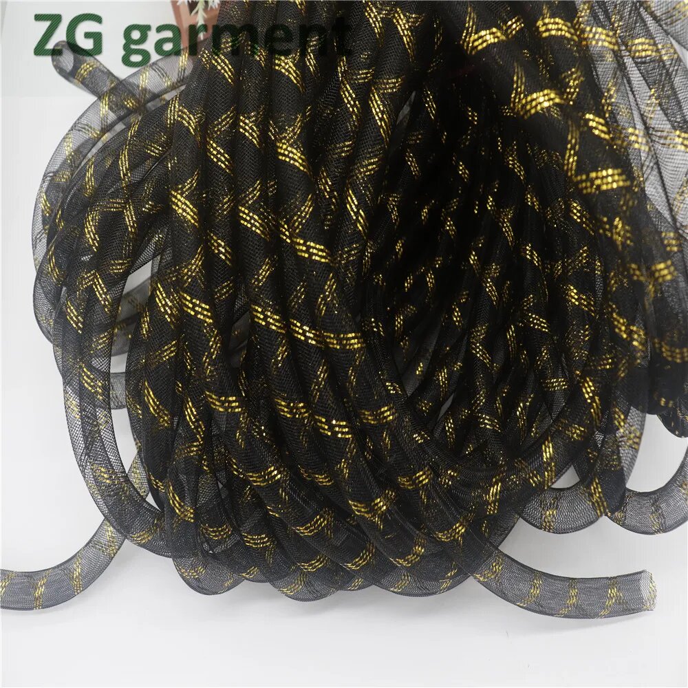 Полиэстер Трубчатый кринолин 16 мм 10 метров black with gold