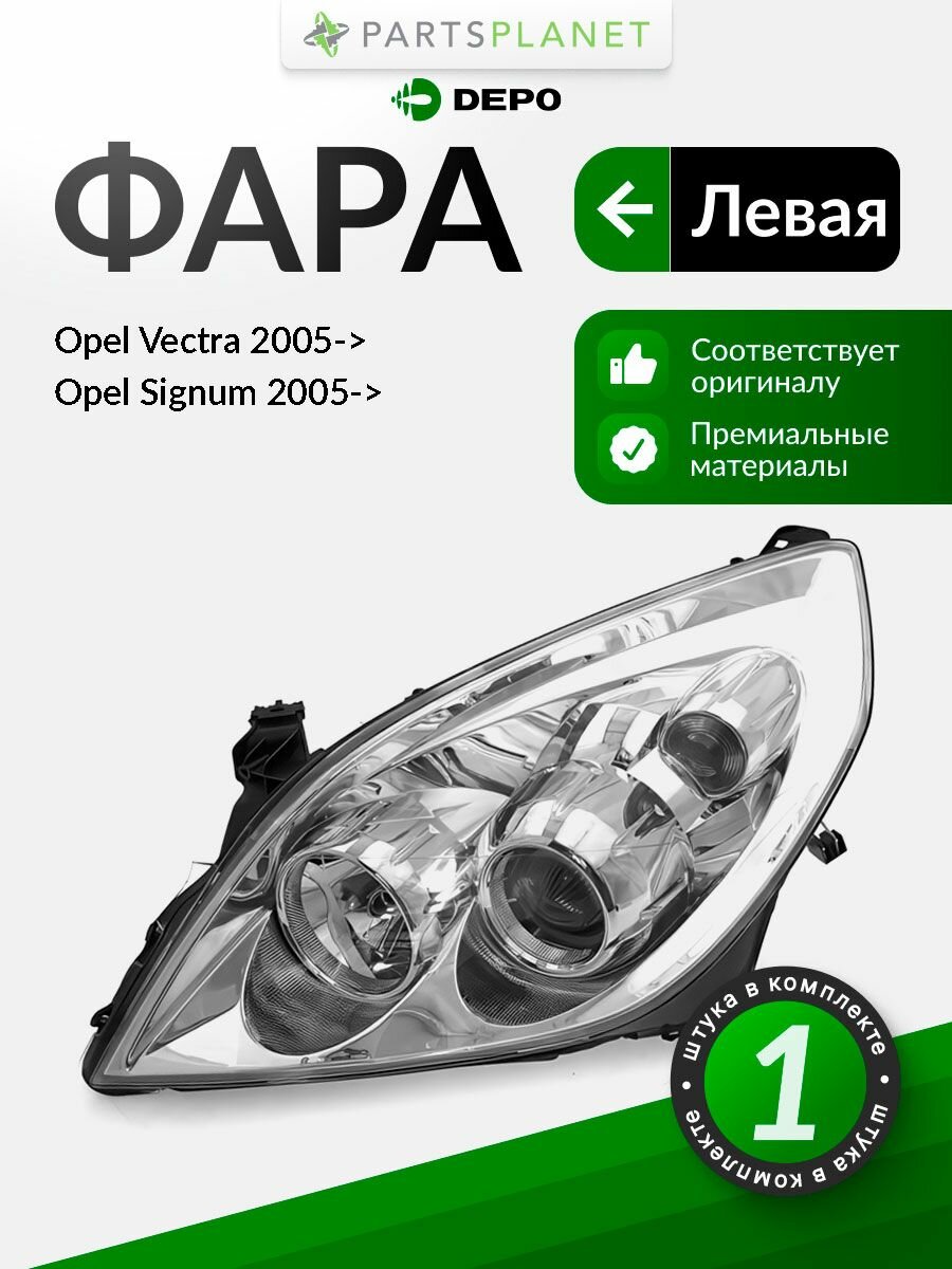 Фара левая для Опель Сигнум 2005->, Вектра 2005->, oem 1216575, 1216681, 93179915 арт 4421148LLDEM1