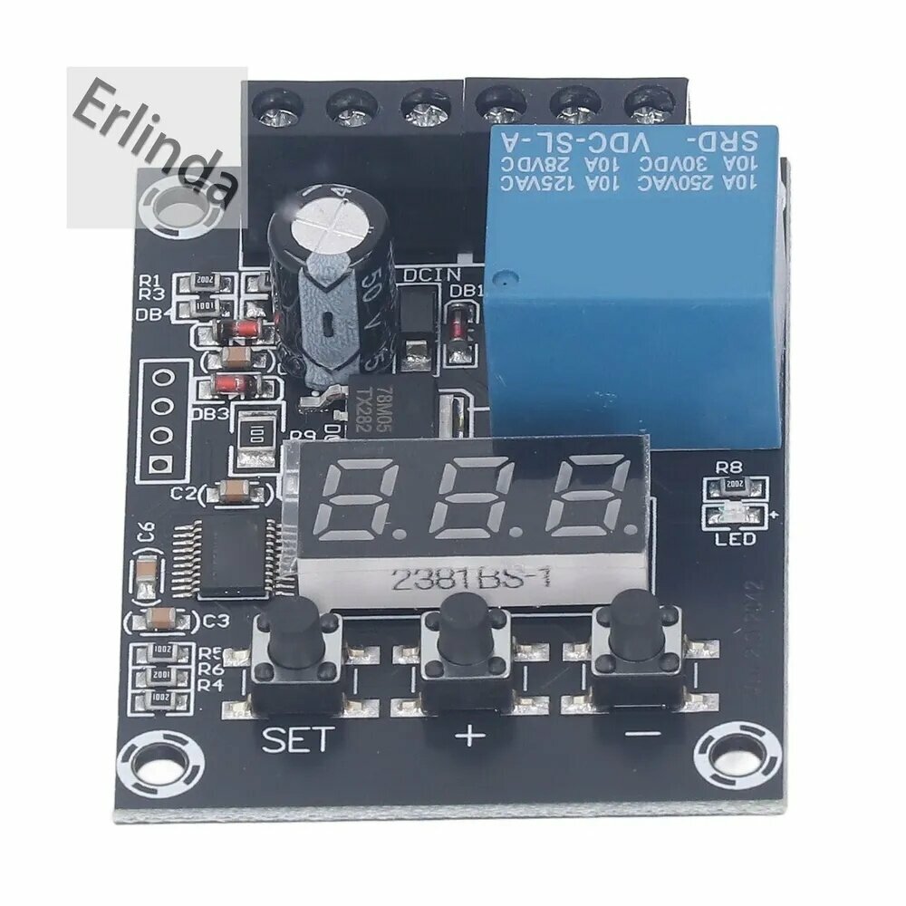 Модуль реле для контроля напряжения с функциями включения и выключения, обнаружения верхнего и нижнего пределов, защиты от перенапряжения, зарядки и разрядки аккумулятора с Таймером на 24В