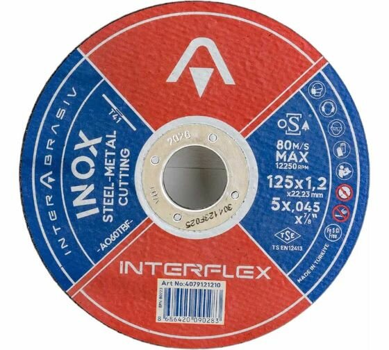 Круг отрезной круг INOX A060TBF 125x1.2x22 мм, Т41, нержавеющая сталь, металл Interflex