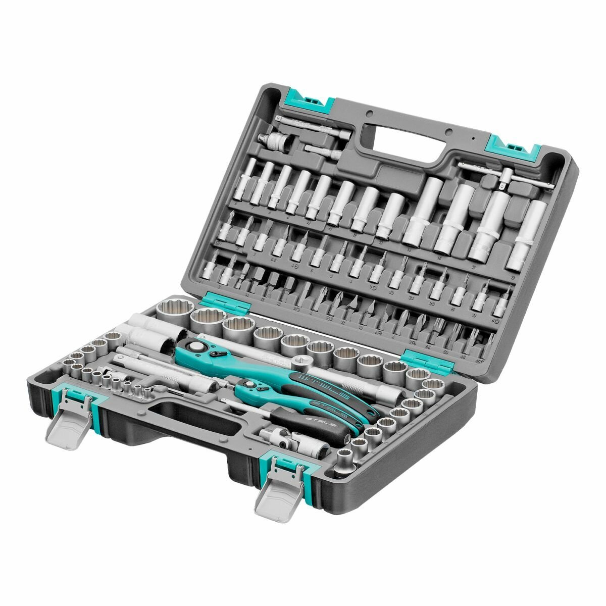 Набор инструментов 1/2, 1/4, CrV, 12 гранные головки, пластиковый кейс, 94 предмета