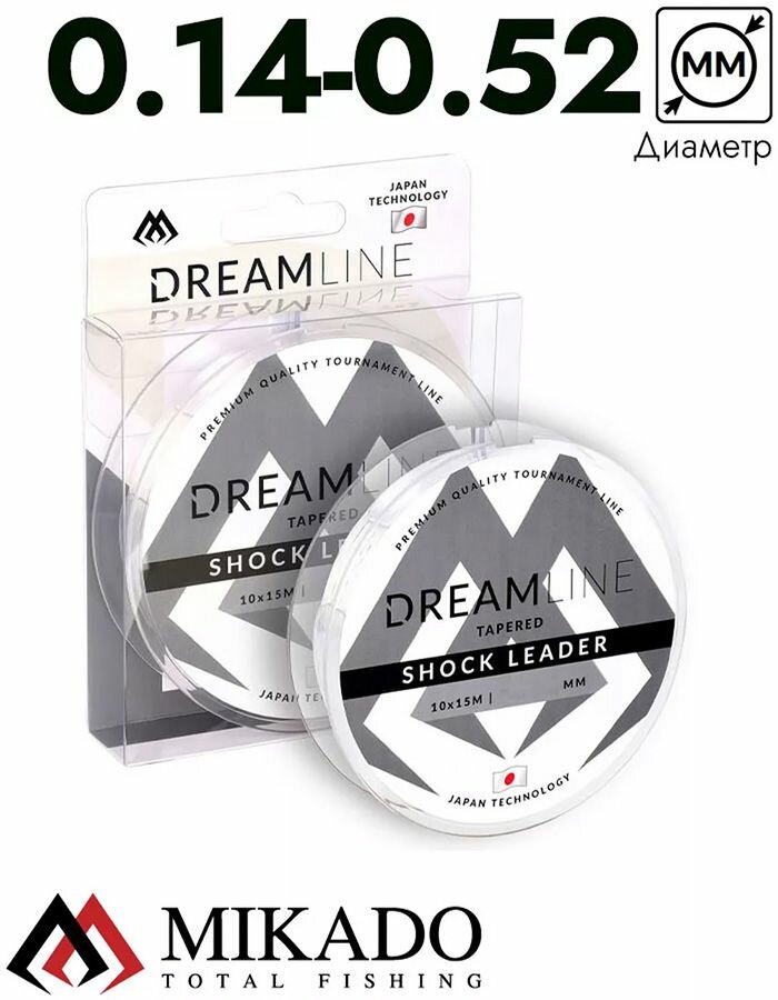 Шок лидер конусный Mikado DREAMLINE TAPERED SHOCK LEADER (0.14-0.52 мм/10 шт x 15 м) прозрачный