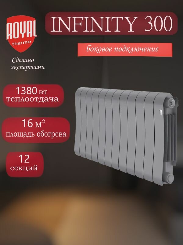 Royal Thermo Infinity 300 12 секций биметаллический радиатор с боковым подключением цвет Серебристый