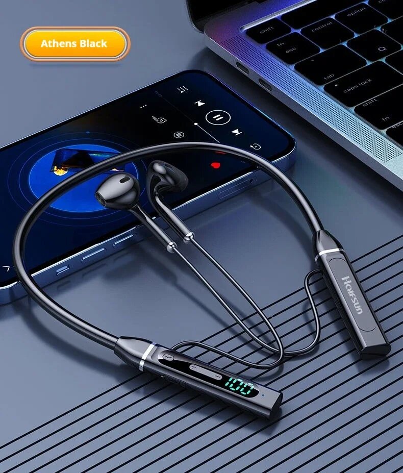 Bluetooth 5.3Wireless Headphones Bluetooth Neckband Earphones LED Display Hifi 9D Stereo Sports Headset Long PlayTime Handsfree