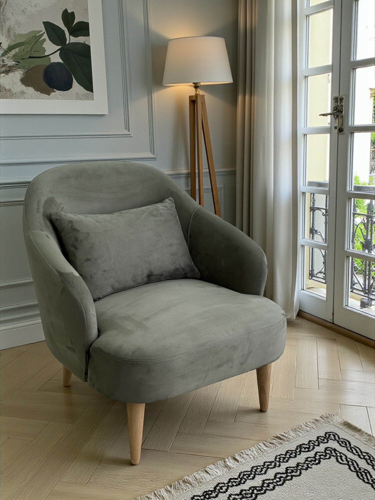 Классическое кресло Bonfico, "Унно", искусственная замша, оливковый цвет, 78х78 см