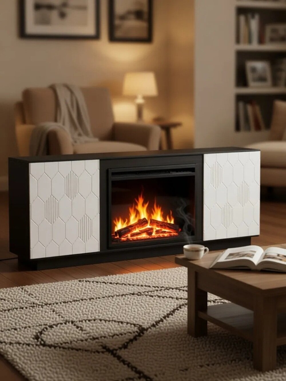 Тумба под телевизор Elekam Modern TV с очагом Pulsar 23 венге фасад белый