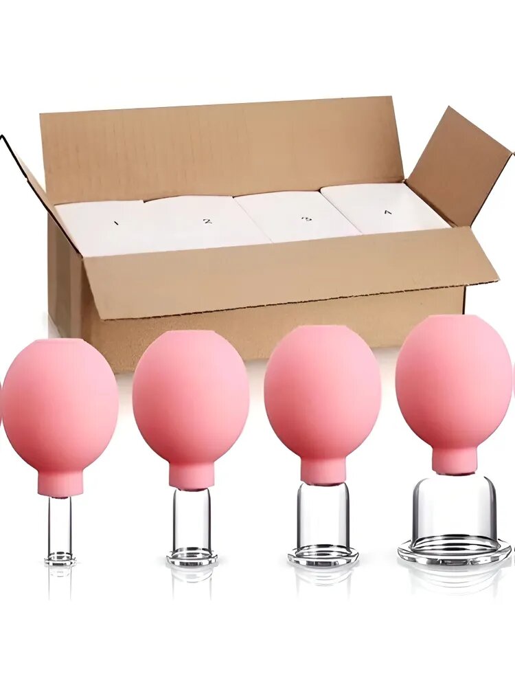 XIRQI 4 шт. Набор для массажа с вакуумными чашами, стеклянные банки для лица с силиконовыми элементами, для улучшения циркуляции и уменьшения морщин.