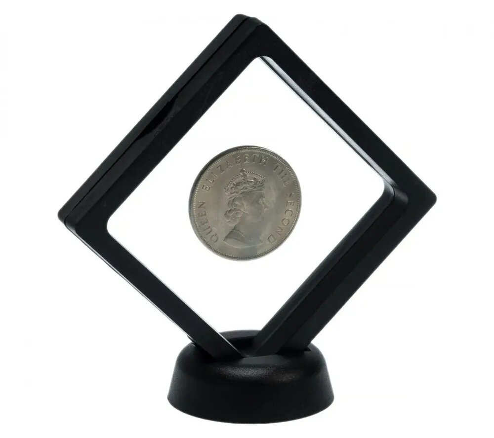 4шт.-Рамка для монет и медалей с прозрачной мембраной на подставке чёрная,7х7 см