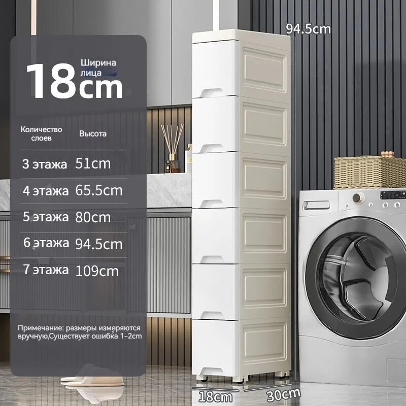 Тумба для ванной, узкая, узкая, 18х30х94.5 см, пластиковая, современная классика, белая