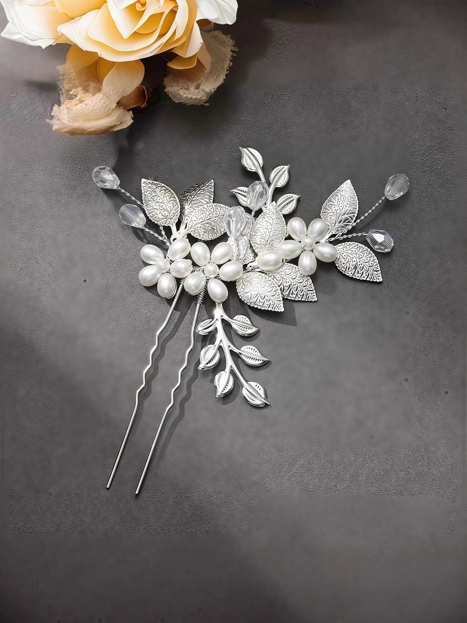 Заколка шпилька для волос винтажная Жемчужная