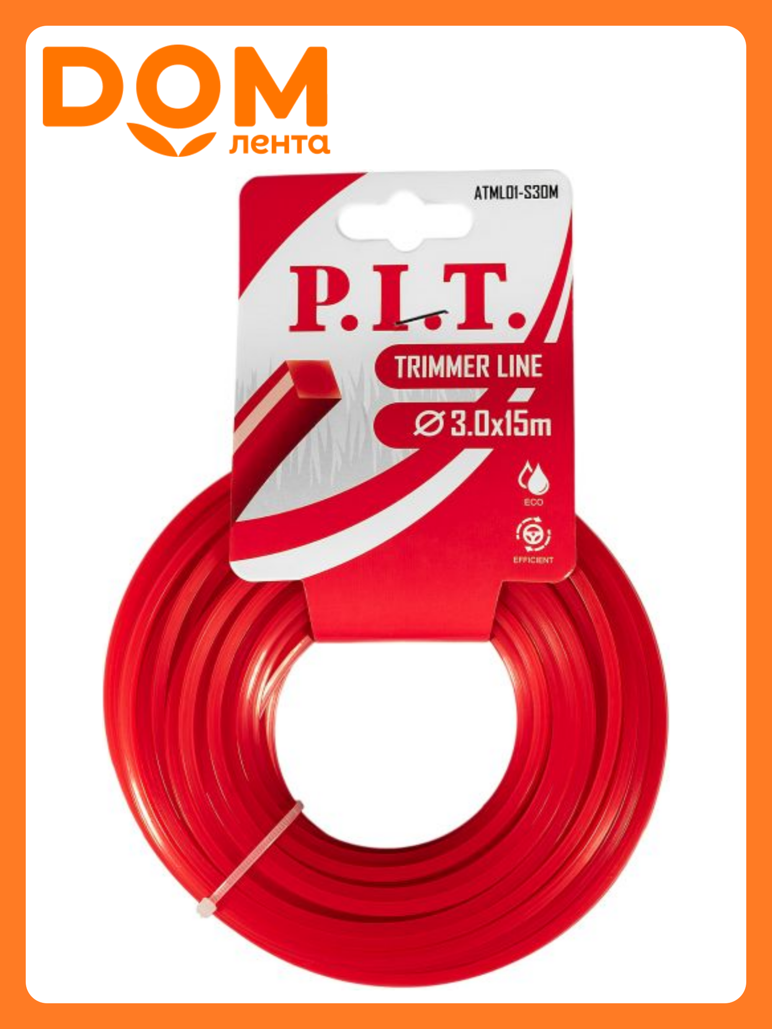 Леска для триммера P.I.T, ATML01-S30M, квадратная, 15м, 3мм, бесцветная