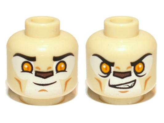 Деталь Lego 3626pb0892 Minifigure, Head Dual Sided Alien Chima Lion with Bright Light Orange Eyes and Dark Brown Nose, Closed Mouth / Open Mouth Pattern (Laval)