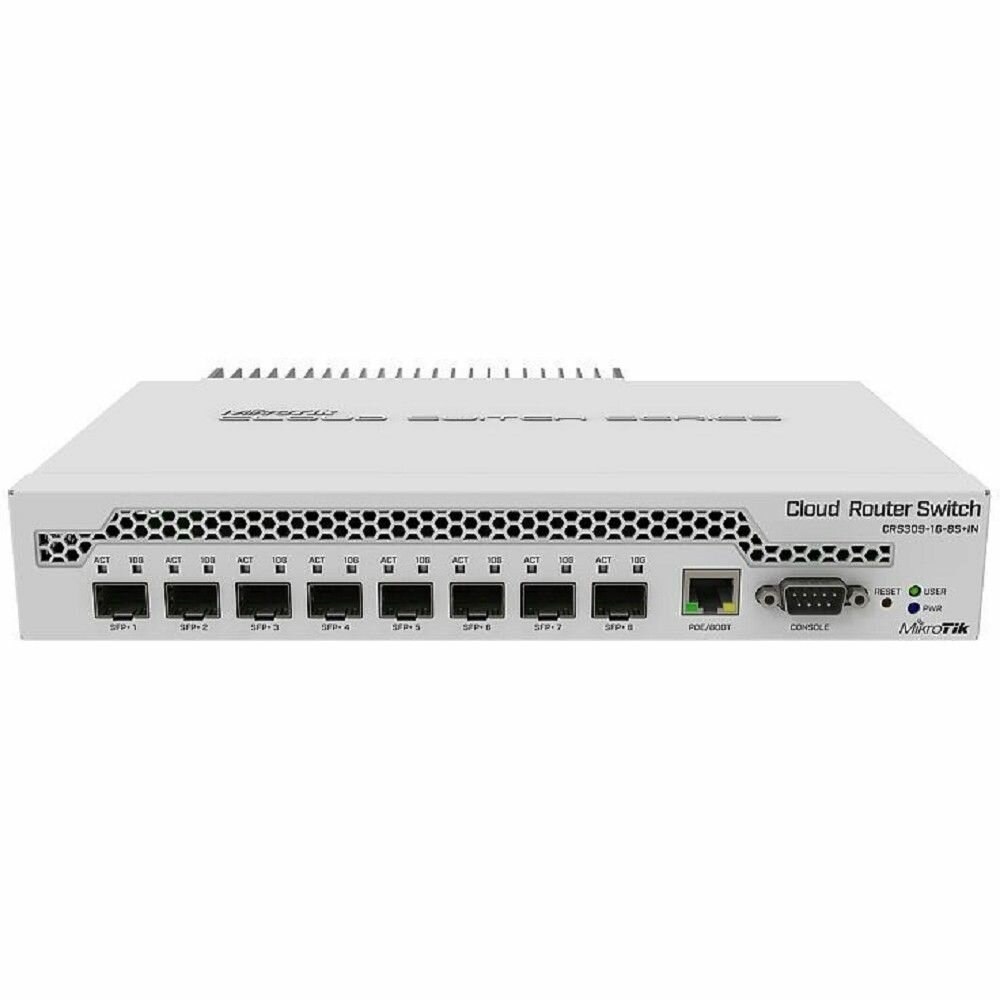 MikroTik CRS309-1G-8S+IN Коммутатор 8 SFP+, dual-core 800MHz CPU, 512MB RAM, POE, RS232 serial port