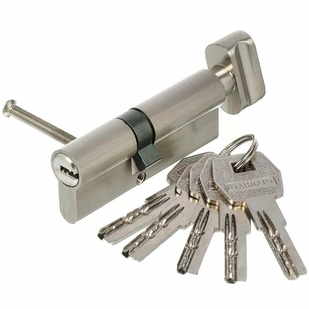 Личинка замка двери Стандарт MAX 80, 80 мм, матовый никель, с вертушкой и 5 перфоключами, артикул 14 798, Россия