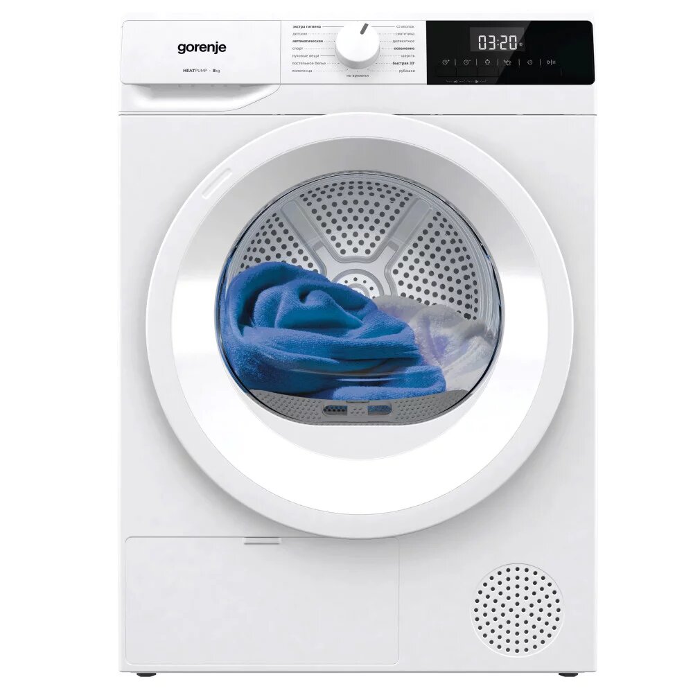 Сушильная машина Gorenje DHNE82/C, фронтальная загрузка 8 кг, белый