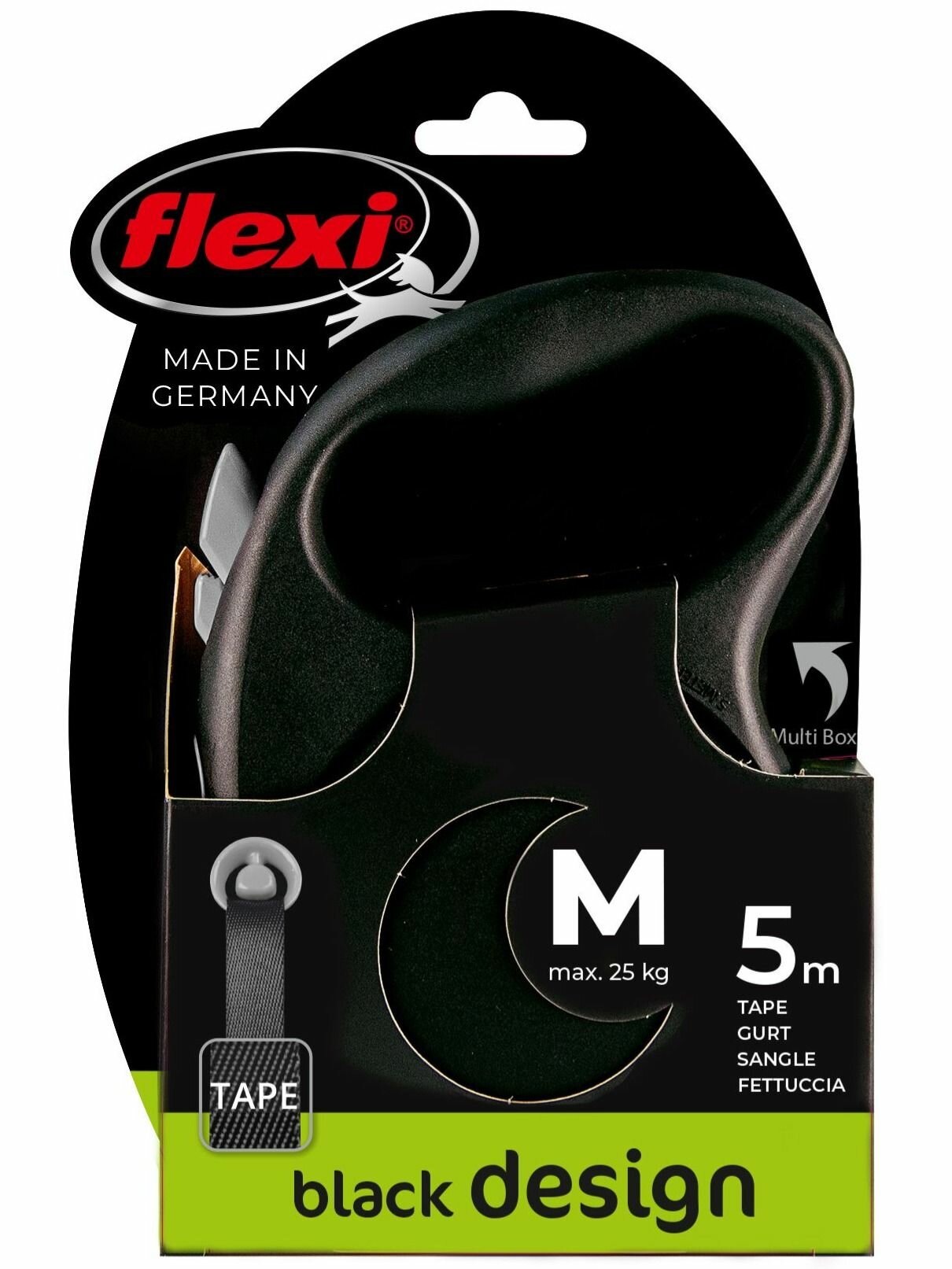 Поводок рулетка для собак Flexi Black Design M (до 25 кг) 5 м лента черный/серебро