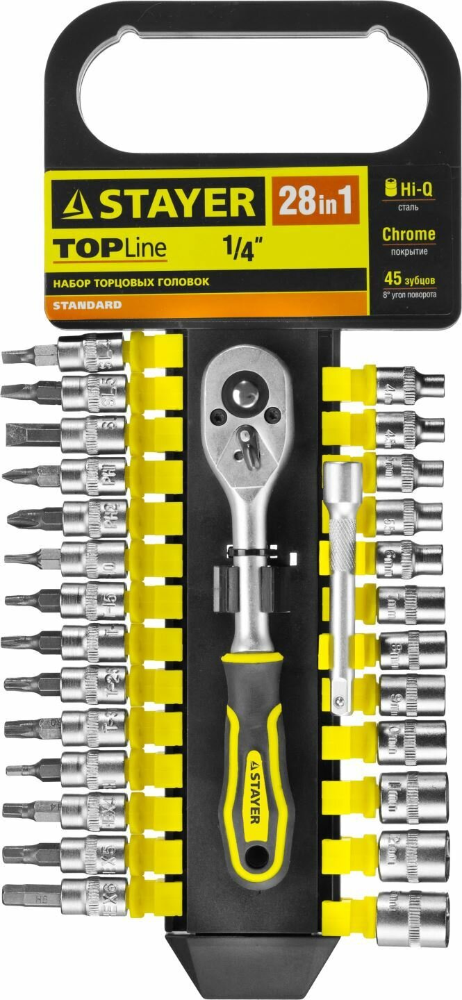 STAYER RSS 28S, 28 предм, (1/4"), набор торцовых головок и бит-головок (27754-H28)