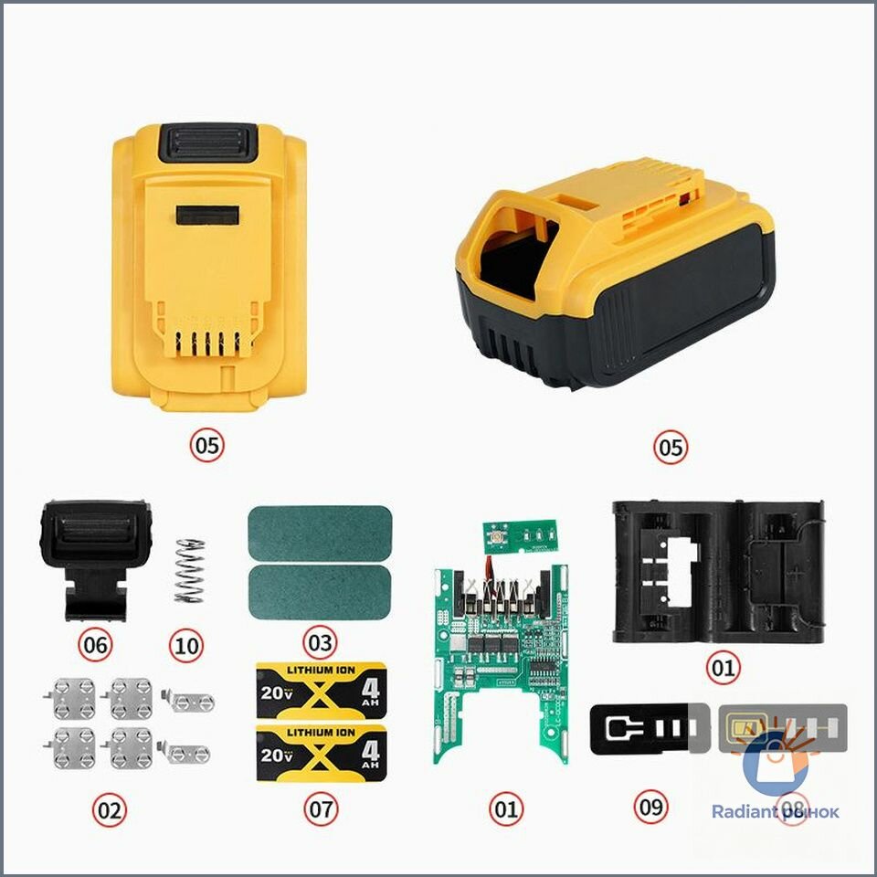 Корпус для сборки аккумулятора для инструмента DeWalt 18V х10