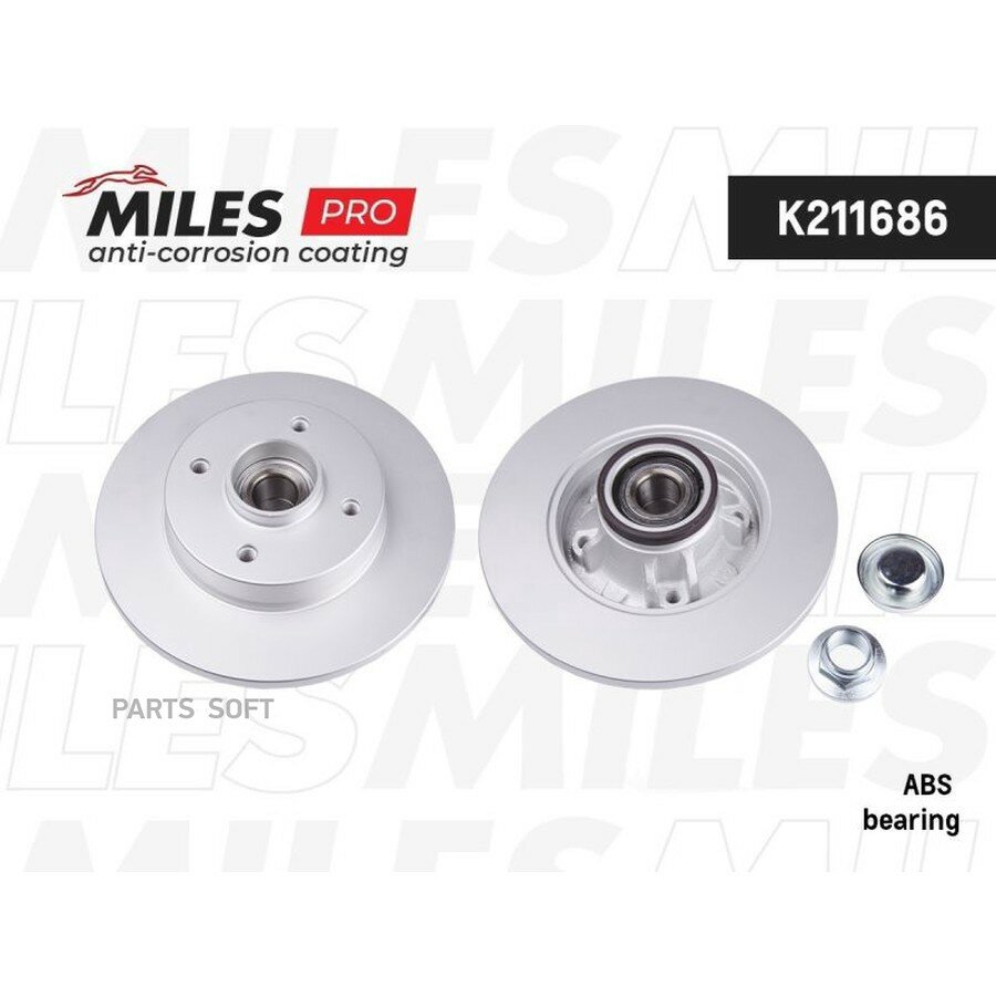 MILES K211686 Диск тормозной CITROEN C4 04-/PEUGEOT 308 07- задний с подшипником ()