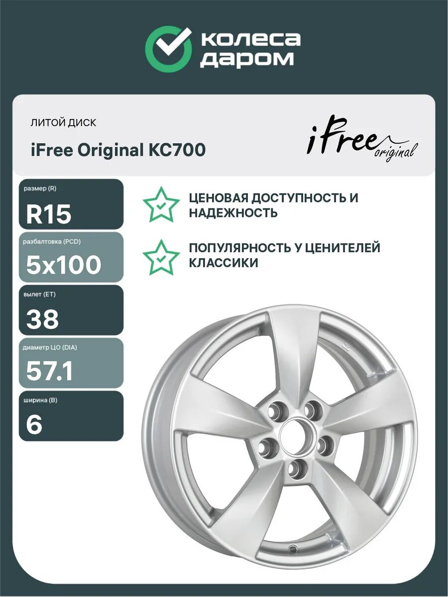 Диски автомобильные КиК Серия Реплика КС700 (15 Rapid NH) R15x6 5x100 ET38 CB57.1 Silver КиК серия КС