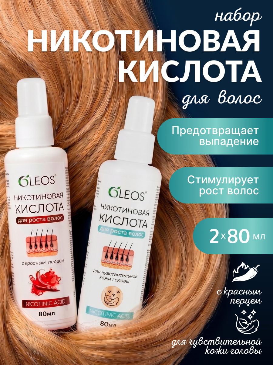 Никотиновая кислота с красным перцем и для чувствительной кожи, 2*80 мл