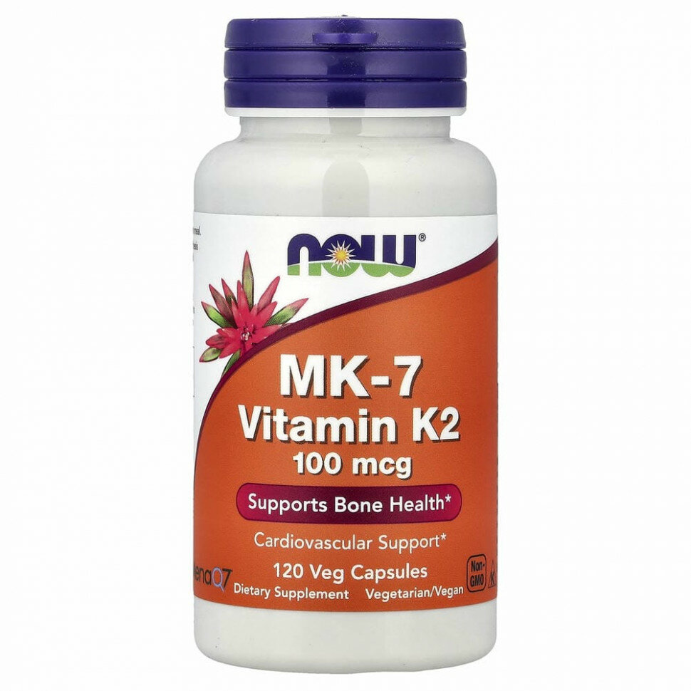 Now Foods МК-7 Vitamin К-2 Витамин К-2 (МК-7) 100 мкг для сосудов, 120 вегетарианских капсул