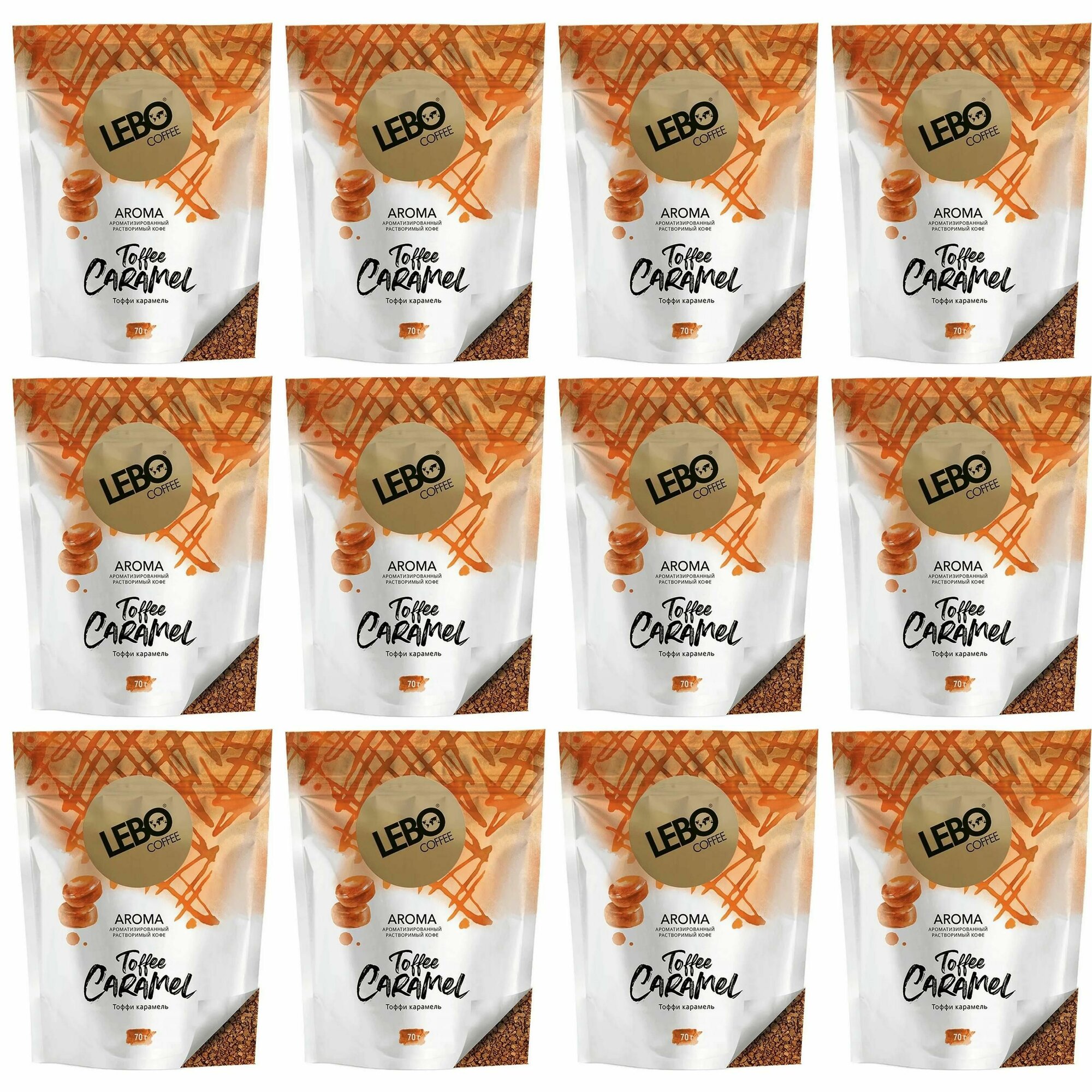 Lebo Кофе растворимый Aroma Toffee Caramel, сублимированный, 70 г, 12 шт в коробке