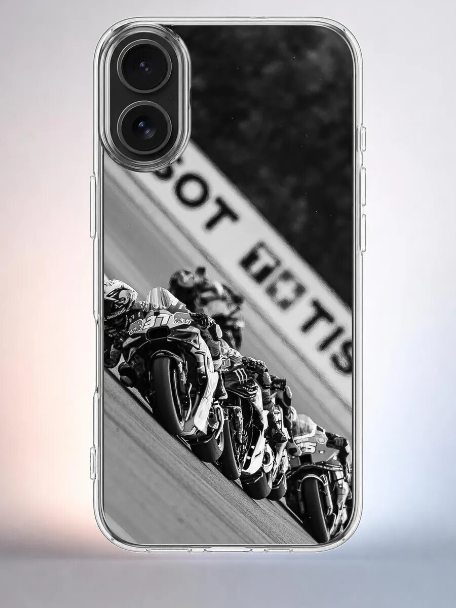 Чехол iPhone 16 Гонка мотоциклы силиконовый прозрачный
