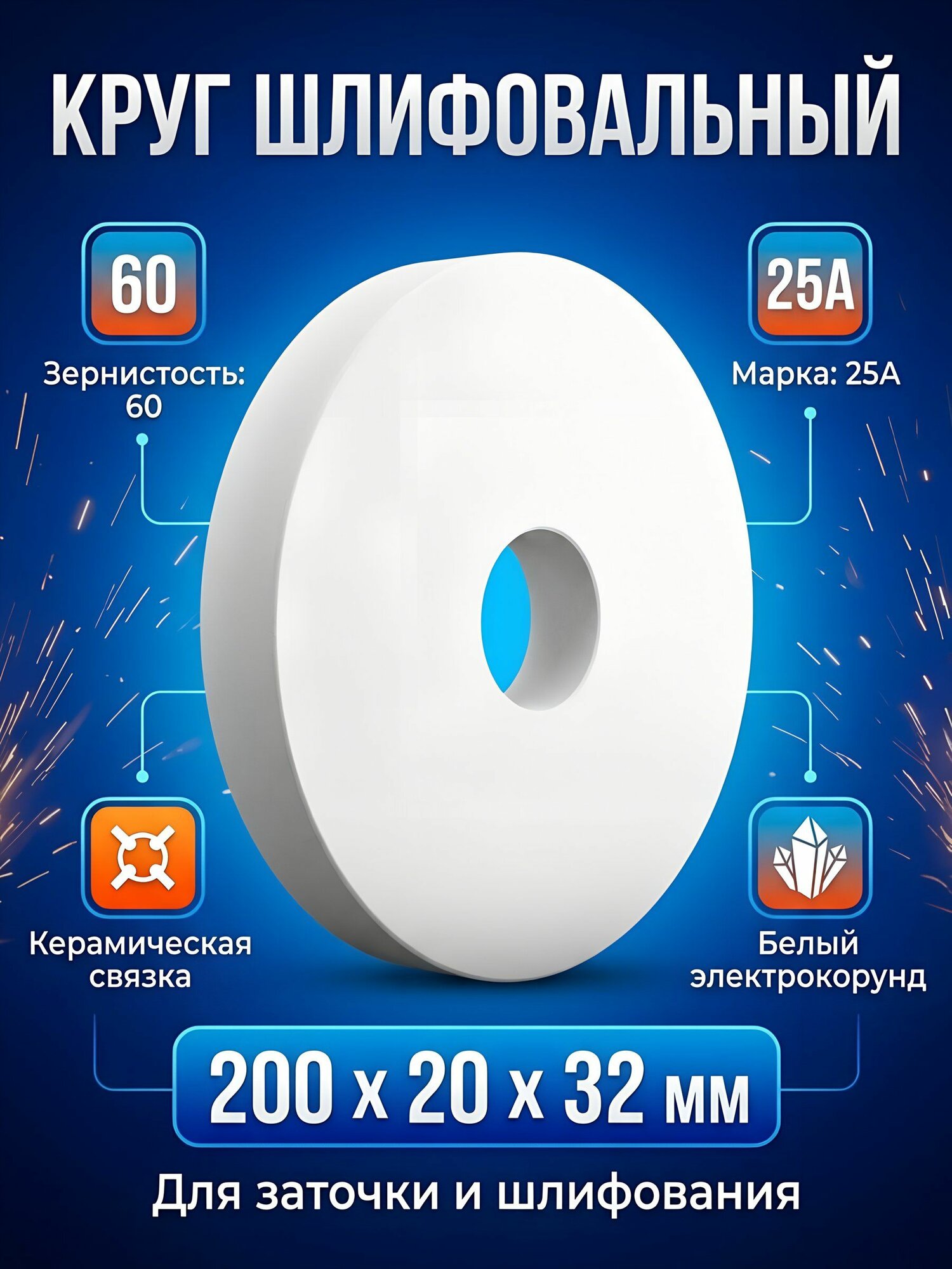 Круг шлифовальный LugaAbrasiv 25A, 200х20х32 мм, зернистость 60, белый, керамическая связка шлифкруг абразивный круг для шлифования