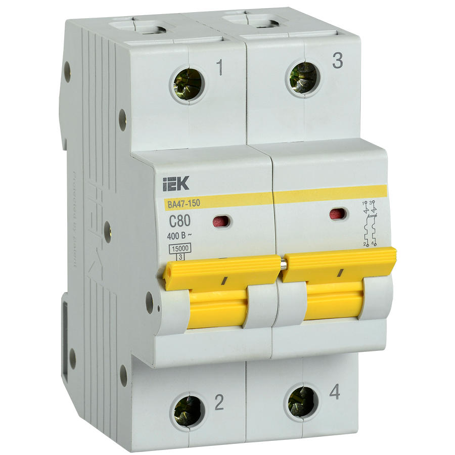 Авт. выкл. ВА47-150 2Р 80А 15кА х-ка C, IEK MVA50-2-080-C (1 шт.)