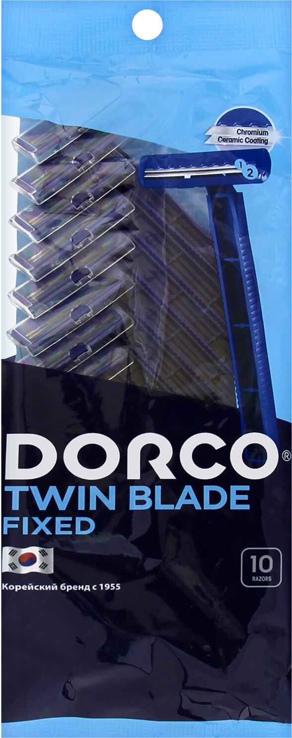Dorco Бритвы одноразовые TD708 (10 станков), 2 лезвия, фикс. головка