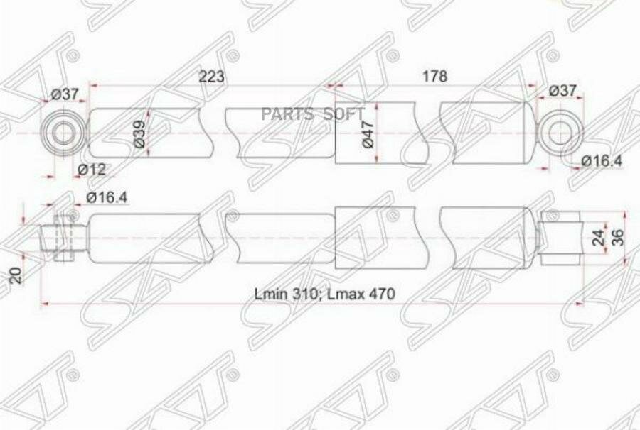 Амортизатор Nissan AD 90-08 / Wingroad 96-05 (Сзади/ Справа=Слева) SAT ST-56210-WD025 | цена за 1 шт