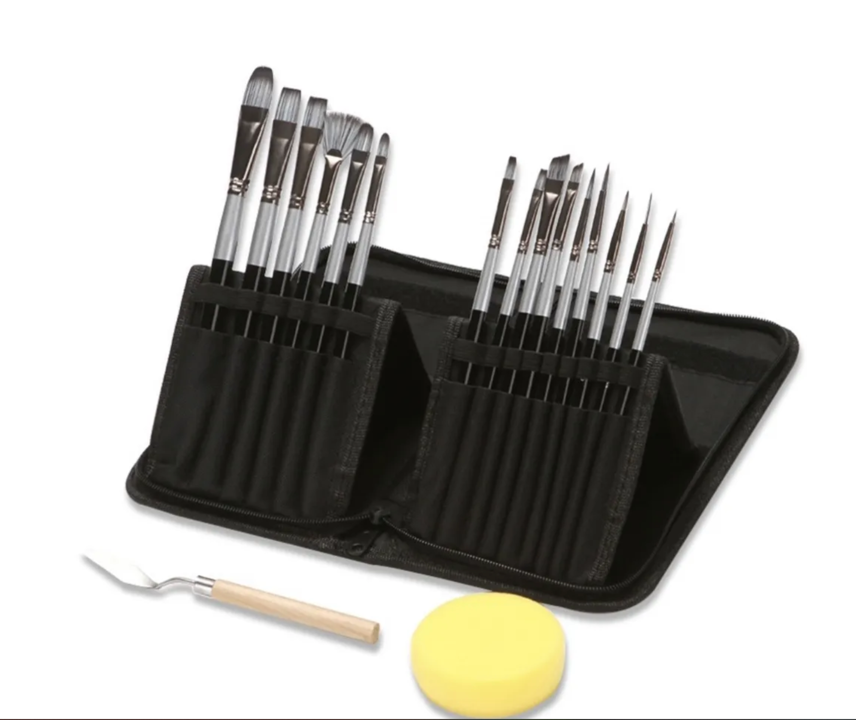 Набор нейлоновых кисточек (художественных) для рисования маслом/гуашью/акварелью - 15 кистей в пенале