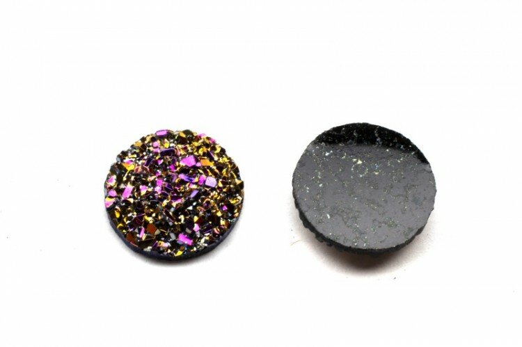 Кабошон круглый имитация агата (друзы) 12х3мм, цвет золотисто-коричневый, смола, 2006-018, 2шт