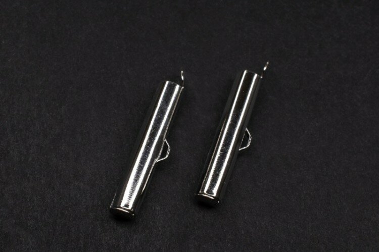 Концевик-трубочка с петелькой 26х5мм, внутренний диаметр 4мм, отверстие 1х2 мм, цвет платина, латунь, 04-007, 2шт