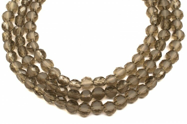 Бусина круглая плоская граненая 6х4мм, цвет серый, прозрачная, 523-016, 10шт