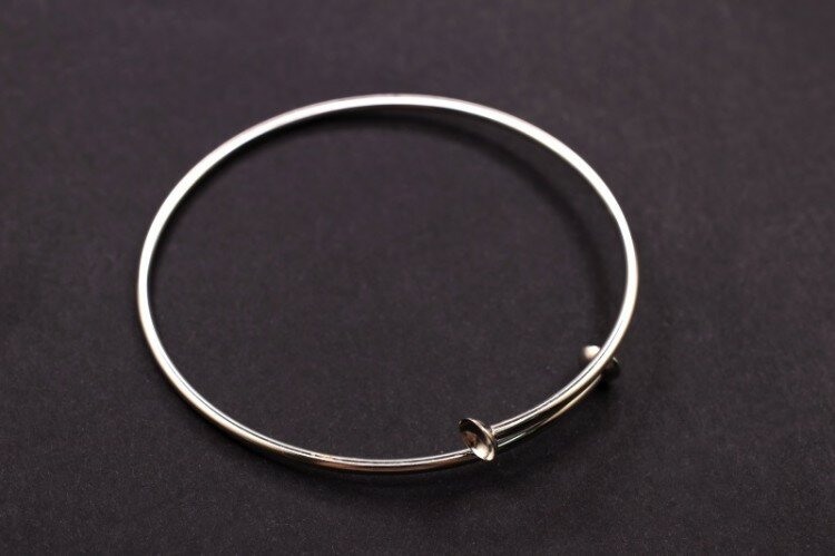 Основа для браслета регулируемая 62мм, с лотком под бусины 6мм, цвет серебро, хирургическая сталь, 16-007, 1шт