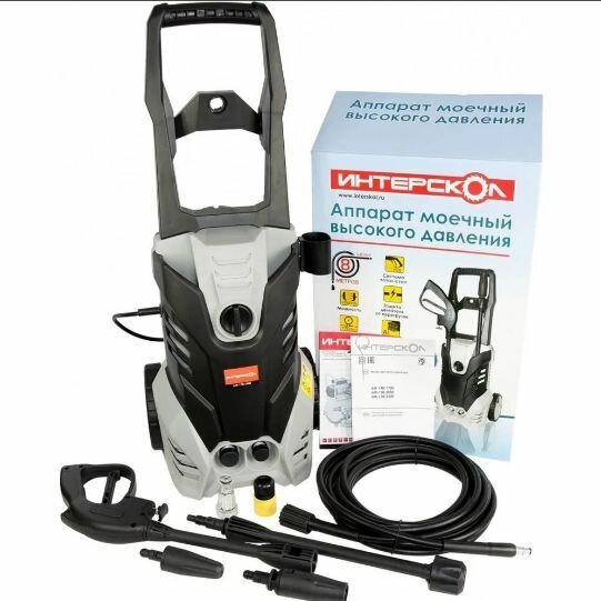 Мойка высокого давления ИНТЕРСКОЛ АМ-150/2000 (2,0кВт; 150бар; t на вход+ 60С; шланг 8м, Alпомпа, 2насадки, 2фильтра) 639.1.0.00