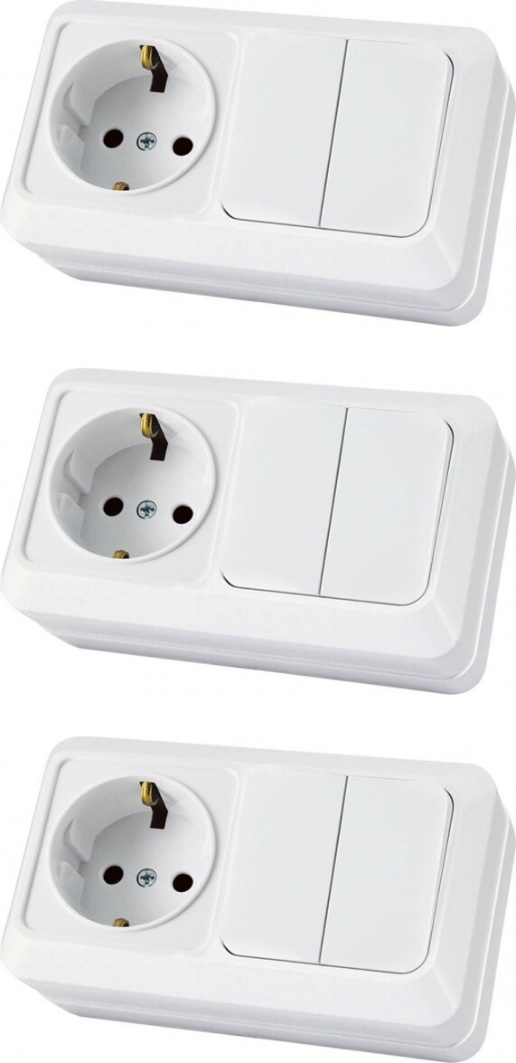 Блок розеток и выключателей TDM Electric "Ладога", для открытой проводки, белый, комплект 3шт.