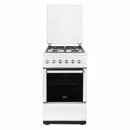 Газовая плита NORDFROST GG5061W, газовая духовка, металлическая крышка, сталь, белый