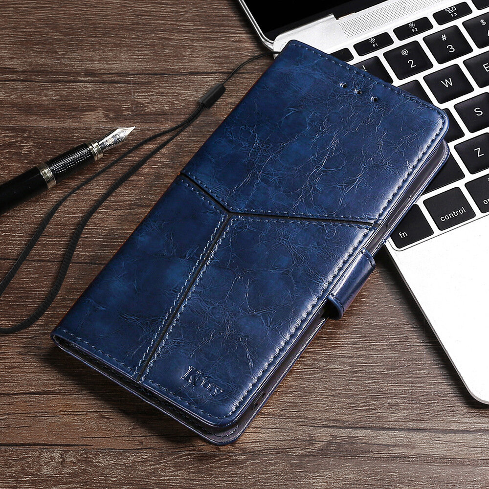 Чехол-книжка MyPads для Samsung Galaxy A24 из качественной импортной кожи с необычным геометрическим швом цвет синий