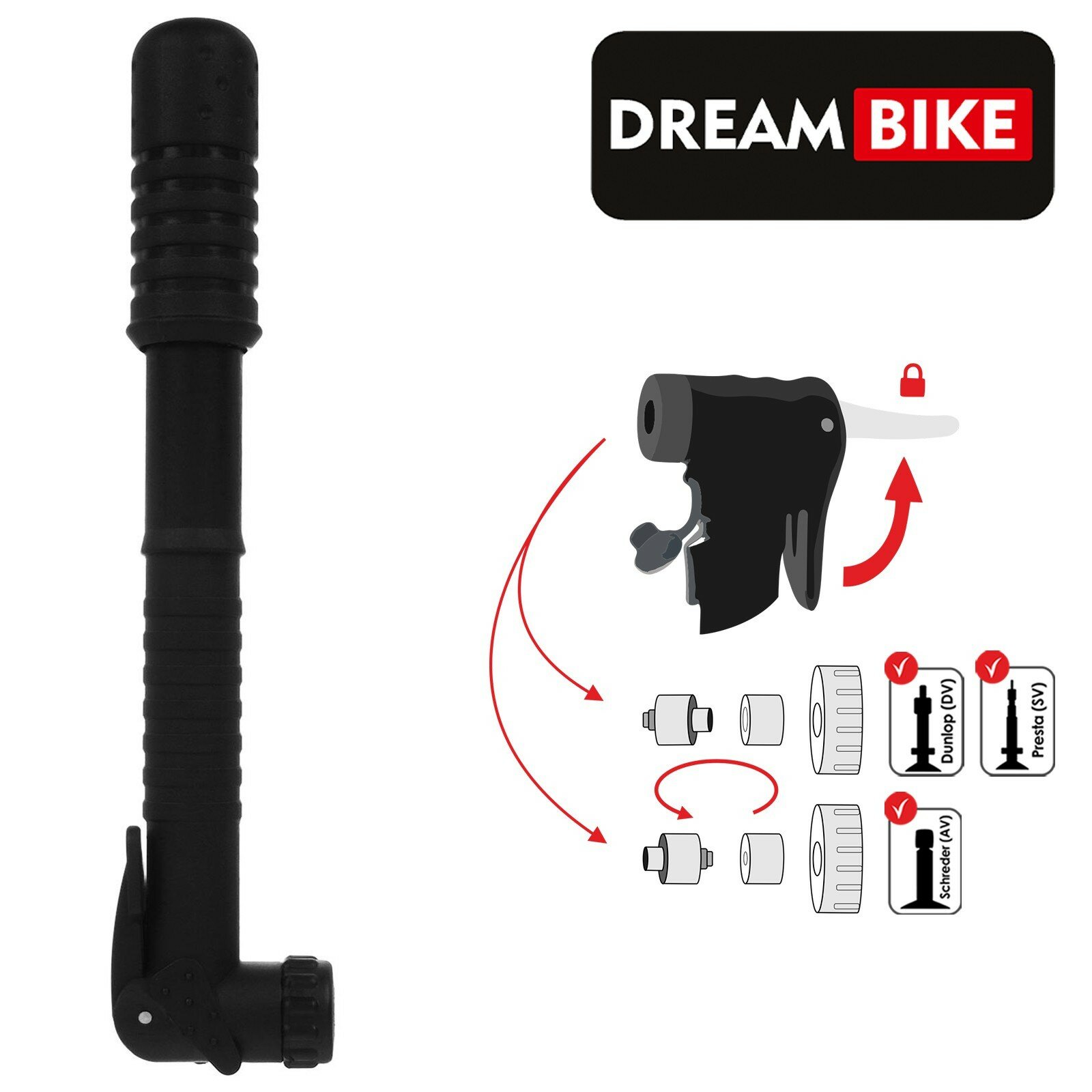 Насос ручной Dream Bike, цвет чёрный, 5259611