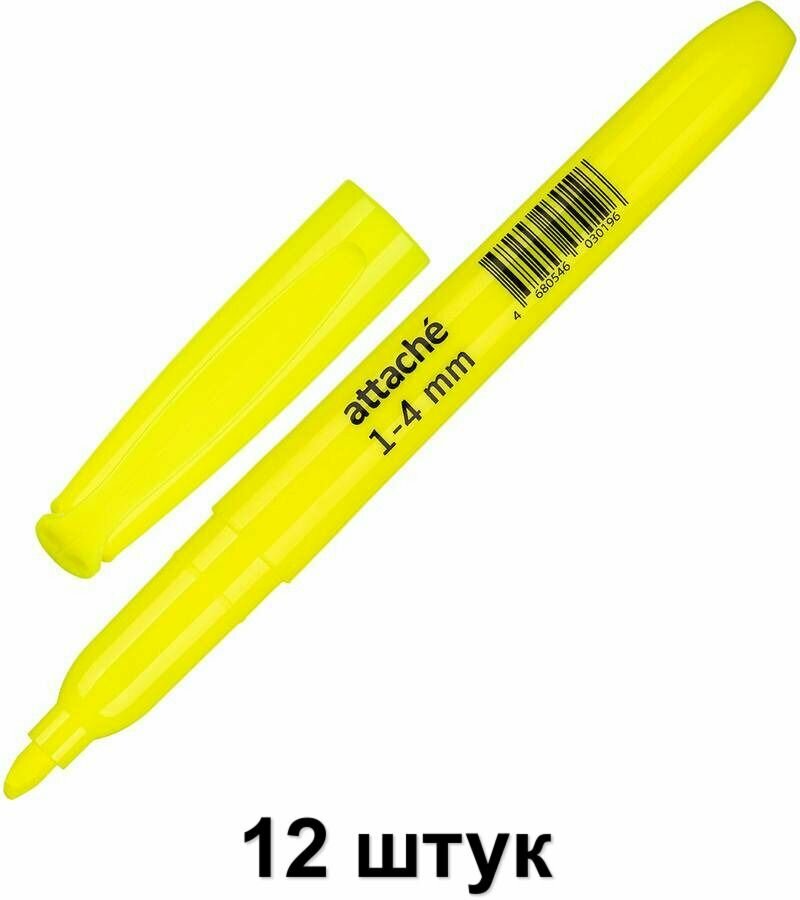 Attache Текстовыделитель Желтый, 1-3,9 мм, 12 шт