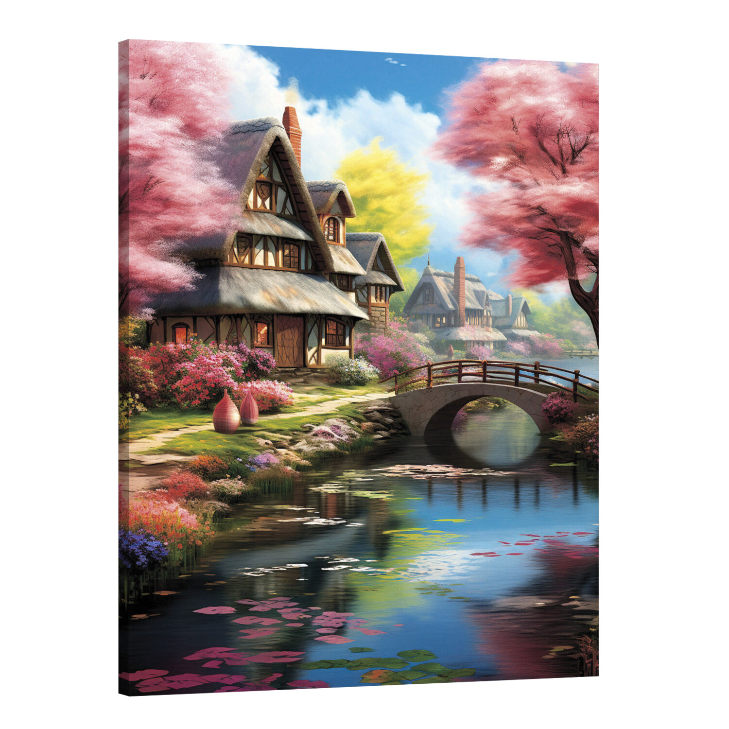 Интерьерная картина 50х70 "Домик у реки"