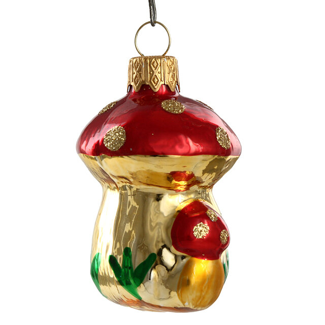 Стеклянная елочная игрушка Лесные грибочки 7 см, подвеска, Коломеев, ФУ-605
