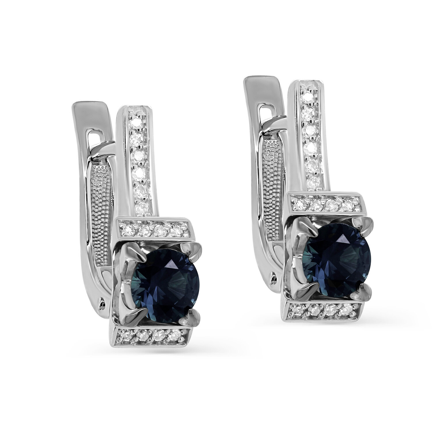 Серьги, белое золото, 585 проба, бриллиант, сапфир