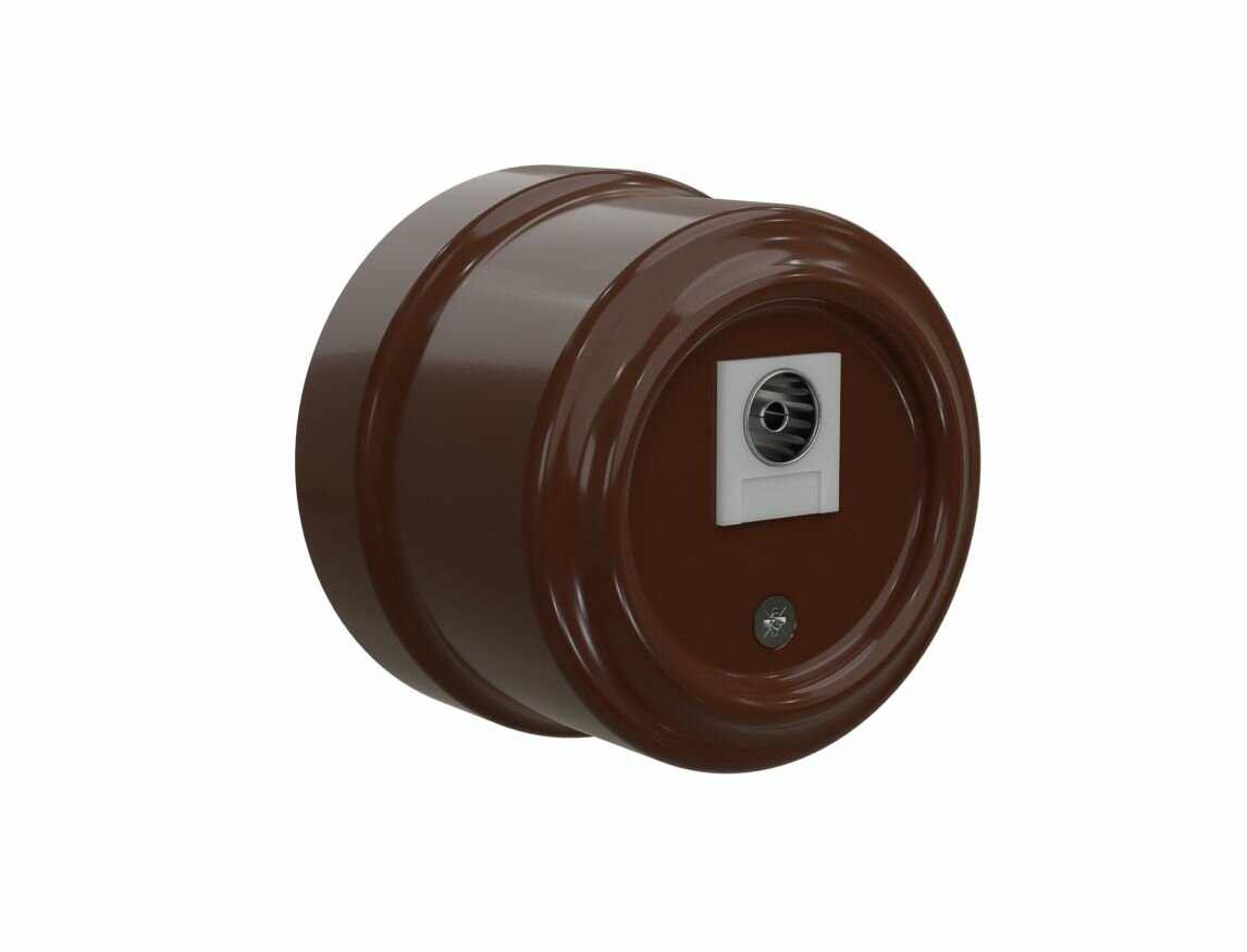 Ретро розетка телевизионная оконечная фарфоровая (Керамическая), цвет коричневый, серия "аврора"