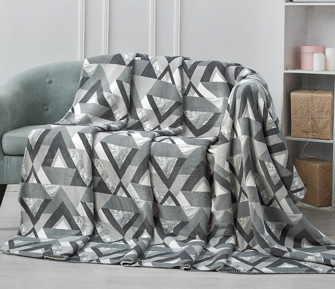 Плед флисовый "Клетка" серо-черный 150х200 арт ПФ15-2