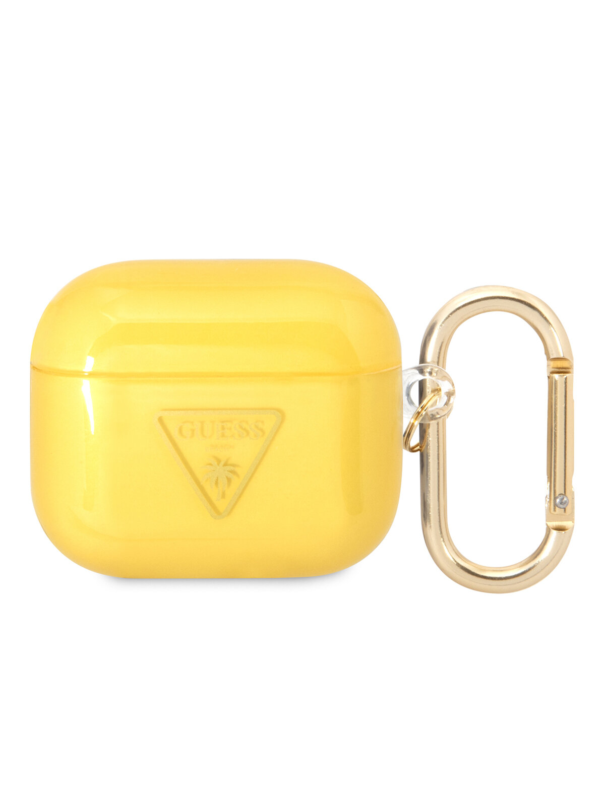 Guess для Airpods 3 чехол TPU with carabin Translucent Palm Tree Yellow